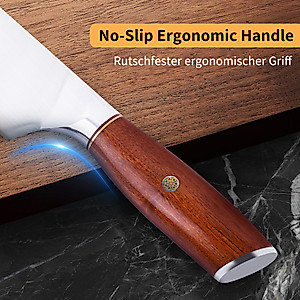 BOMCET 8" Pro Chef's Knife, Super Sharp Blade HRC62+ German Steel Kitchen Knife with Ergonomic Handle Design