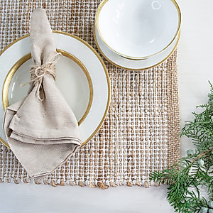 Chardin home | Natural Jute Placemats Set of 4 | 13x19 Inch. Rustic Farmhouse Place mats | Table mats Colors - Natural Jute and Ivory