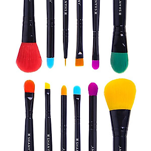 SHANY Vegan Makeup Brushes - LUNA - 6 PC Double Sided Travel Make up Brushes with 12 unique Bristles - with Brush storage Pouch - Synthetic