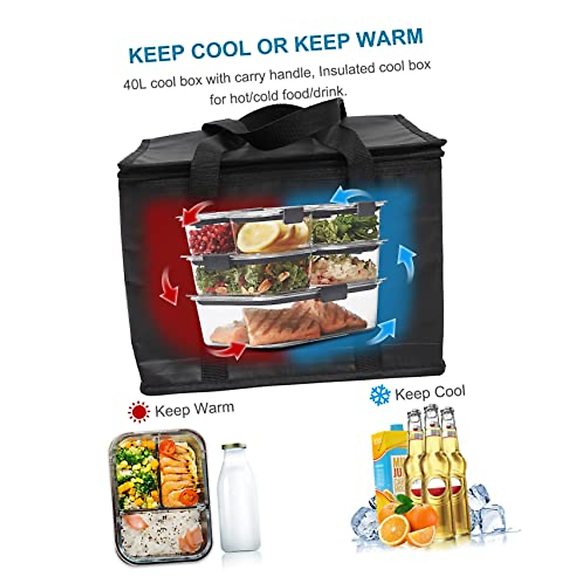 BESTonZON Insulation Bags Catering Bag Insulated Bag for Catering Insulated Shopping Bags Foldable Lunch Bag Portable Ice Pack Heat Bags for Food Collapsible Transport Tote Cooler Bag Large