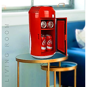Coca-Cola 8 Can Portable Mini Fridge w/ 12V DC and 110V AC Cords, 5.4L (5.7 qt) Can Shaped Personal Cooler, Red, Travel Fridge for Drinks, Snacks, Lunch, Home, Office, Dorm Room, RV
