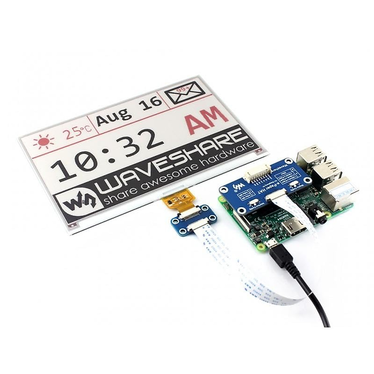 waveshare 7.5inch E-Ink Display HAT (B) 800×480 Pixels 3.3V/5V Red Black White Three-Color E-Paper Display epaper Screen for Raspberry Pi,Jetson Nano,Arduino,STM32, SPI Interface