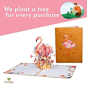 Frndly by Paper Love, 3D Floral Flamingo Pop Up Card, Gift for Birthday, Wedding, Anniversary, Mothers Day, Thank You, Get Well, All Occasion - Handcrafted 100% Recycled and Eco-Friendly, 8" x 6" Cover - Includes Envelope and Note Tag