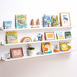 Axeman Picture Ledge Shelf, White Floating Shelves for Wall 56 Inch Set of 3, Picture Ledge Wall Shelf with Lip, Floating Shelves with Lip, Nursery Shelves Bookshelf Vinyl Record Shelf - White