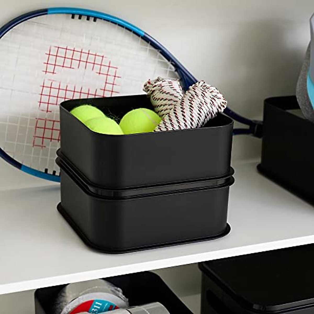 iDesign Recycled Plastic Bin with Lid, Set of 2 – Ideal for Garage Organization and Storage, 8.4” x 8.4” x 3”, Matte Black