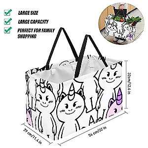 Cartoon Unicorn Full Print Large Capacity Laundry Organizer Tote Bag - Reusable and Foldable Oxford Cloth Shopping Bags