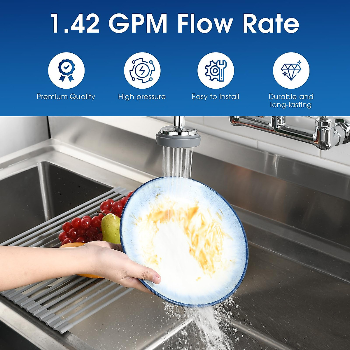 Lanceler Spray Valve with 44" Pre Rinse Hose, Pre Rinse Sprayer with Stainless-Steel Hose Replacement Kit for Commercial Kitchen Sink Faucet - Gray