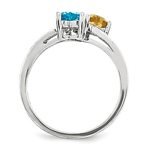 Solid 925 Sterling Silver December Simulated Birthstone Blue Simulated Topaz & Golden Yellow Orange Simulated Citrine Diamond Engagement Ring (.01 cttw.) (2mm)