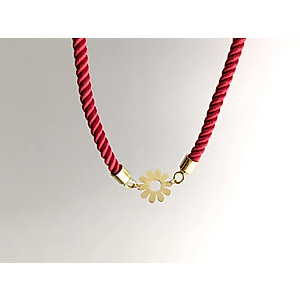 Reem's Gold 18kt Yellow Gold Adjustable Cord Bracelet for Women, Solid 18Kt Gold Flower Charm, Bracelet (RUZA Bracelet), Perfect Valentine's Day Gift (Red)