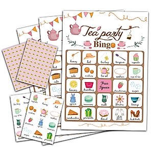 ZEDEV Tea Party Bingo Game, Party Games with 24 Players, Family Activities, Bingo Cards for Party Supplies, Party Favors Gifts for Young Adults - tea04