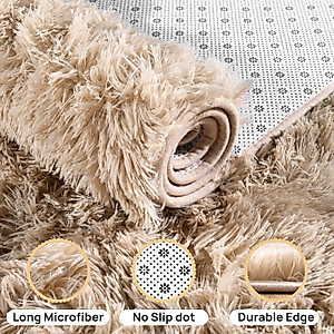 Soft Shaggy Rugs Camel Fluffy Rug for Bedroom White Fuzzy Rug Non-Slip Indoor Floor Carpet for Living Room 8x10