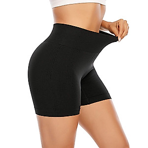 AHLW Seamless Workout Shorts for Women High Waist Tummy Control Breathable Athletic Gym Running Shorts A-Black