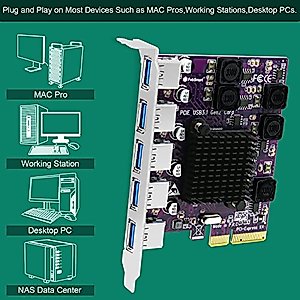 FebSmart 5X 10Gbps USB-A Ports PCIE USB 3.1 GEN2 Expansion Card for Windows 11, 10, 8.x, 7(32/64bit), Windows Server, MAC OS and Linux Desktop PCs, Built in Self-Powered Technology (FS-A5-Pro)