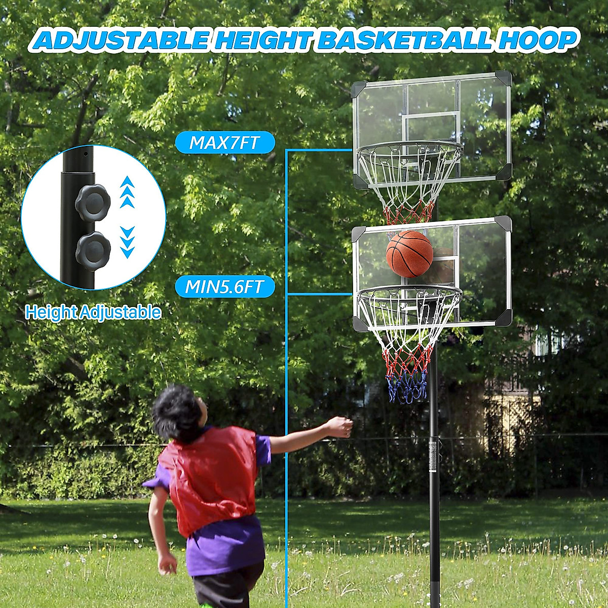 Basketball Hoop Outdoor Portable Adjustable Basketball Goal System with Height Adjustable 28 in inches Backboard & Wheels for Children Youth Adult at Indoor Outdoor