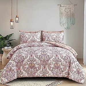 Yiran 7 Pieces Bed in a Bag Paisley Comforter Set Paisley Floral Bedding Set Soft Microfiber Boho Comforter King Size 90"×103"(1 Comforter,2 Pillowcases,2 Pillow Shams,1 Flat Sheet,1 Fitted Sheet)