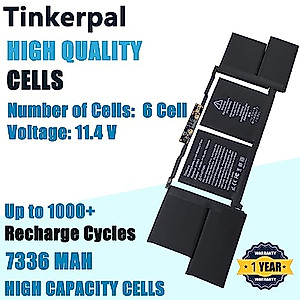 Tinkerpal A1953 Laptop Battery Compatible with MacBook Pro 15 Inch A1990 (Mid 2018 2019) EMC 3215 3359 11.4V 83.6WH 6 Cell