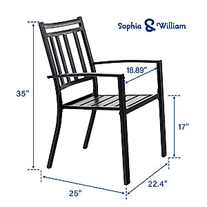 Sophia & William Outdoor Chairs Black Metal Patio Dining Chairs Set of 2,E-Coating Metal Stackable Lawn Chairs,Wrought Iron Outdoor Metal Dining Chairs for Garden Backyard,300 lbs