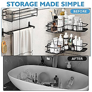 GUOLAIBA Corner Shower Caddy, 2-Pack Adhesive Shower Caddy, Rustproof Stainless Steel Bathroom Shower Organizer, No Drilling Wall Mounted Shower Rack, for Bathroom, Black