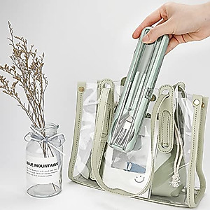 DEVICO Portable Utensils, Travel Reusable Silverware Flatware Set for Lunch, 18/8 Stainless Steel 4-Piece Camping Cutlery Include Fork Spoon Chopsticks with Case (Green)