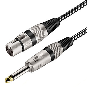 KINXIYU XLR Female to 1/4 Inch TS Cable 3 FT, Nylong Braided XLR 3 Pin Female to 6.35mm TS Male Unbalanced Interconnect Wire Mic Cord for Dynamic Microphone (Pure Copper Conductors)