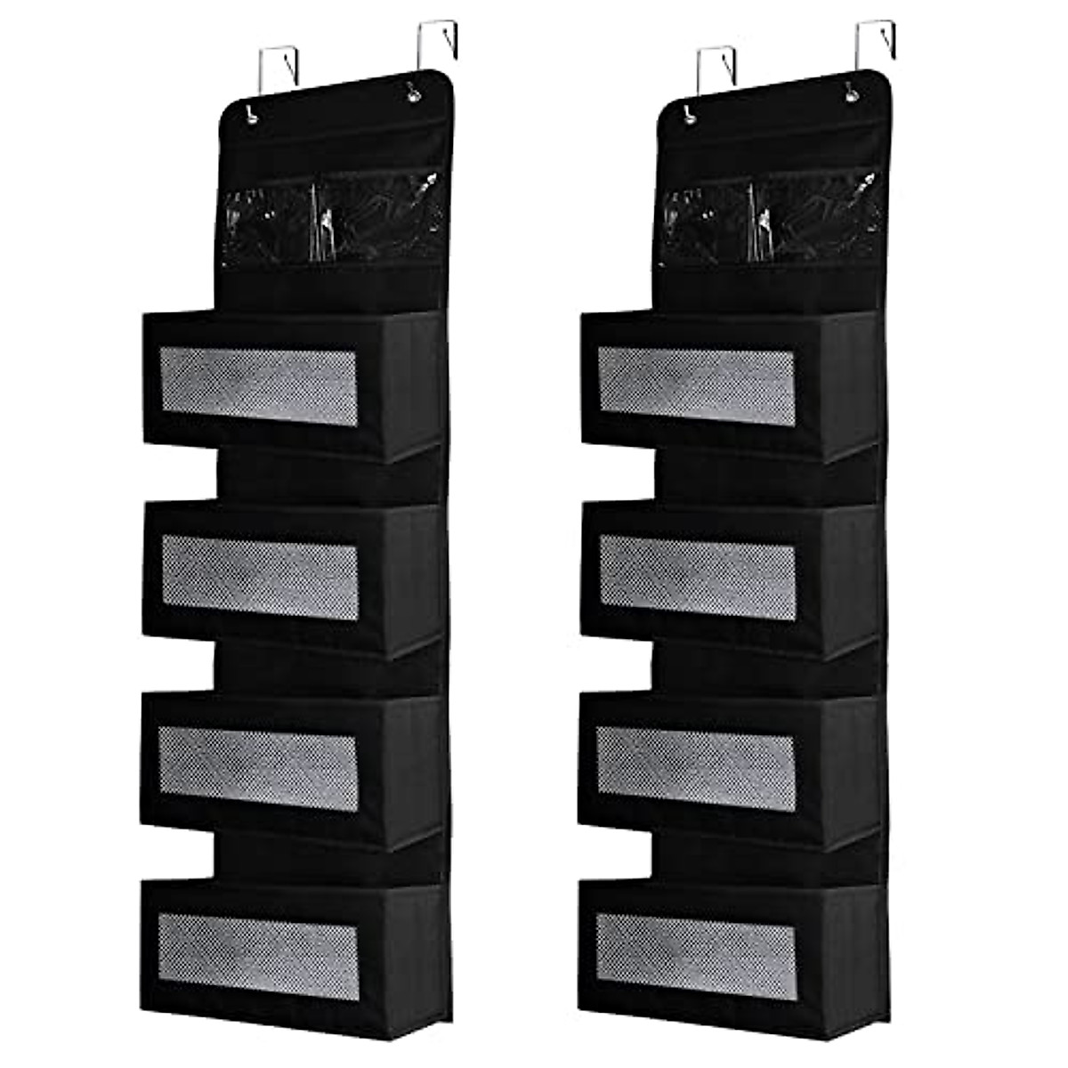 2 Pack Over Door Hanging Organizer, Boczif 5-Shelf Wall Mount Storage with 4 Large Pocket and Mesh Clear Window, Closet Door Organizer for Bathroom,Pantry,Closet,Dorm,Toys,Kitchen, Cosmetics (2-Black)