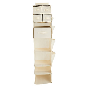 Juvale 2-Pack 7-Shelf Hanging Closet Organizer with 5 Drawers, 4 Shelves, and 4 Side Pockets, Foldable Non-Woven Cloth Storage for Bedroom and Hallway Closets (11.8x11.8x51 in, Beige)