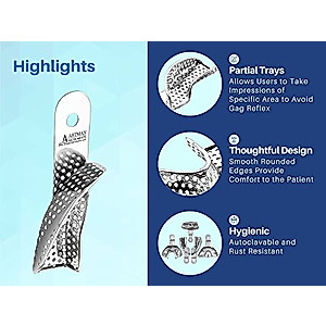 Dental Anti Gag Reflex Impression Trays Plasma Coated Perforated Stainless Steel Quick Cleaning Dentures Orthodontics by Artman Set of 5