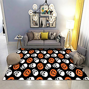 PDENZG Halloween Skull Rug, 3x4ft,Washable Halloween Rugs,Gothic Rugs for Living Room, Indoor Gothic Decor Halloween Floor Mat，Funny Pumpkin Rug, for Living Dining Room Bedroom Dining Room 。