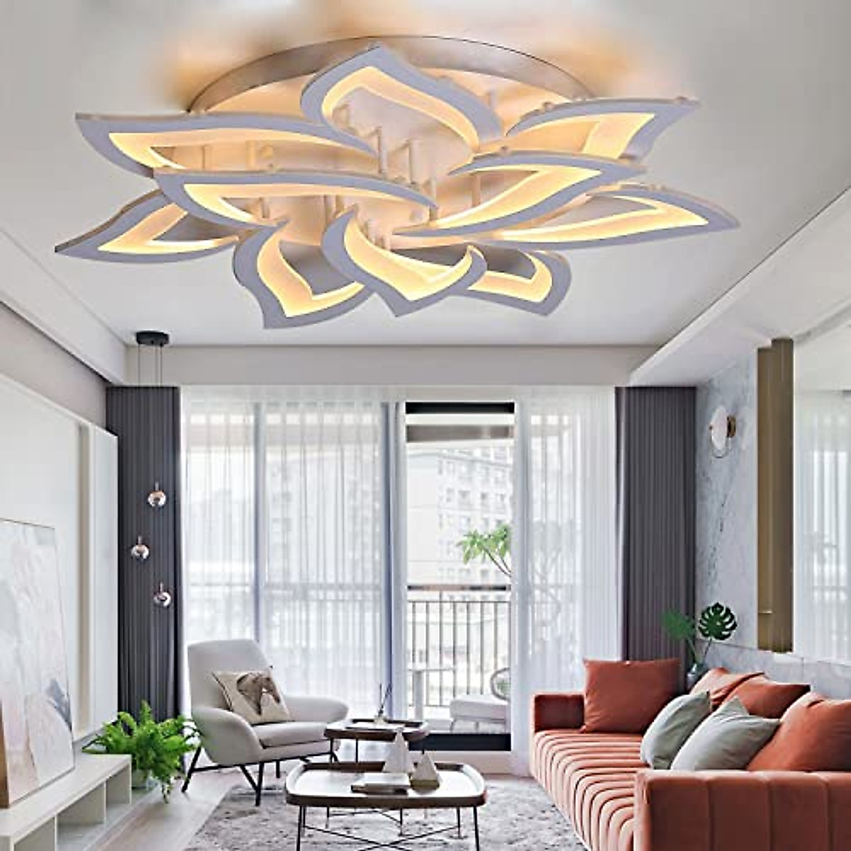 Modern Dimmable LED Ceiling Light Living Room Chandelier Metal Acrylic with Remote Control Flush Mount Ceiling Lamp Chic Design Kitchen Hanging Lamp Bedroom Painted Finish Pendant Lighting (33.4")