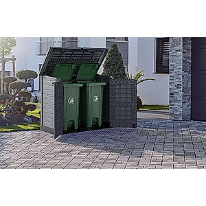 Duramax Cedargrain StoreAway 1200L Plastic Garden Storage Shed/Flat Lid - Outdoor Storage Bike Shed – Durable & Strong Construction– Ideal for Tools, Bikes, BBQs & 2X 240L Bins, 145x85x125 cm, Grey