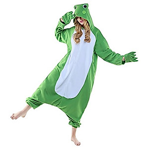 CANASOUR Polar Fleece Frog Costume Christmas Adult Anime Unisex Animal Cosplay Onesie (Small,Frog Green)