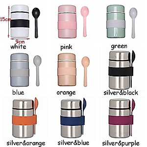 BYBYCD Food Container Portable Solid Color Vacuum Jar Stainless Steel Inner Stewed Cup Mini Insulated with A Spoon Breakfast Cup(Silver&Black)