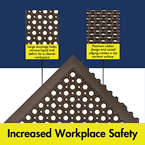 NoTrax Sanitop® 3' x 10' Lightweight Restaurant Rubber Floor Mat with Drainage Holes and Beveled Edges, Anti-Slip Mats, Black, 562S0310BL