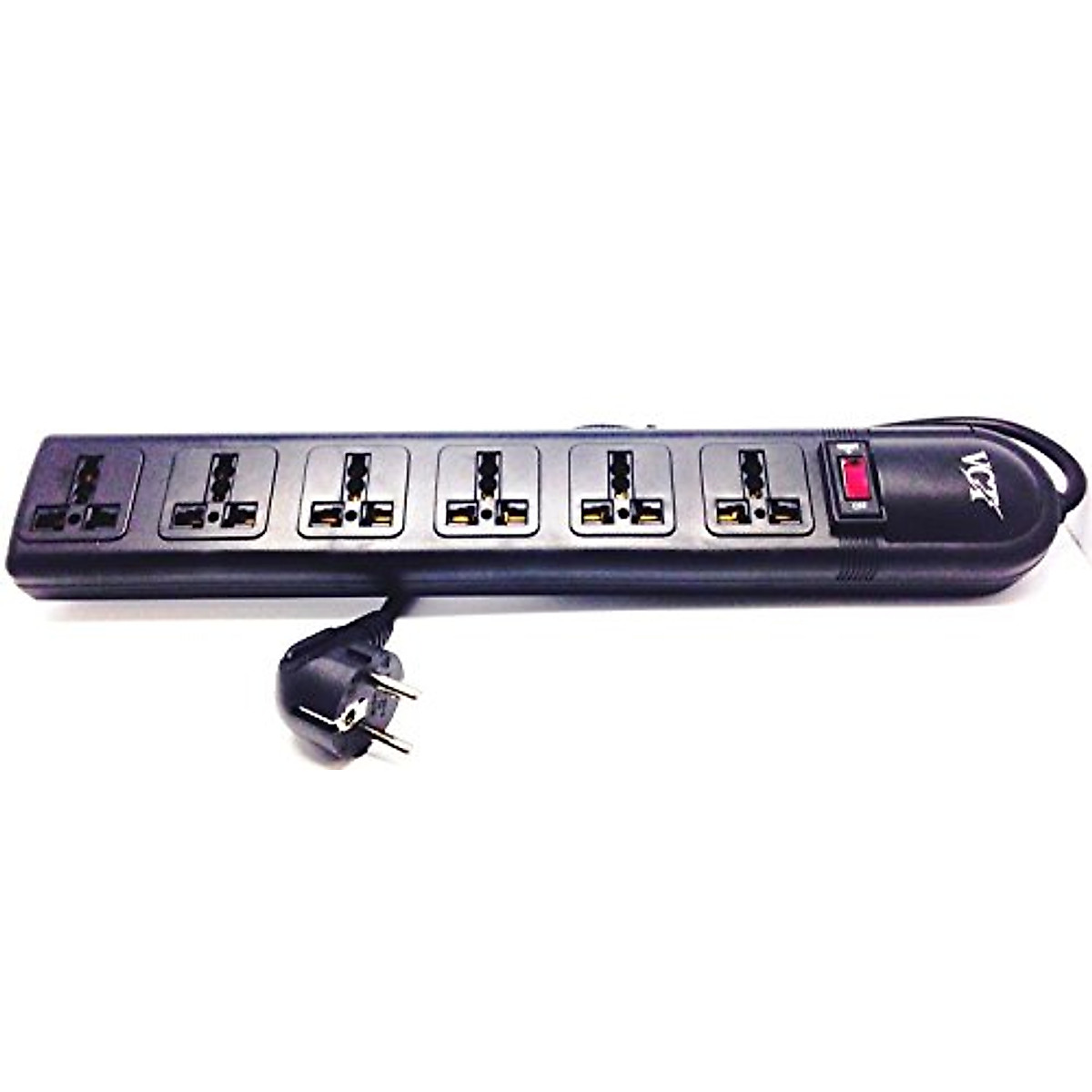 VCT WPSB 220/240 Volt 6-Universal Outlet Power Strip and Surge Protector 13 Amp Circuit Breaker 50/60 Hz 450 Jules with Grounded Euro Plug