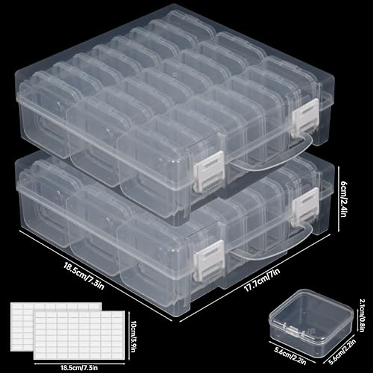JIZIYRUO Clear Bead Organizer Box, 24Pcs Small Plastic Bead Storage Containers, Mini Rectangle Storage Boxes with Hinged Lids for Beads Seeds Jewelry Rhinestones Crafts Small Items (2 Pack)
