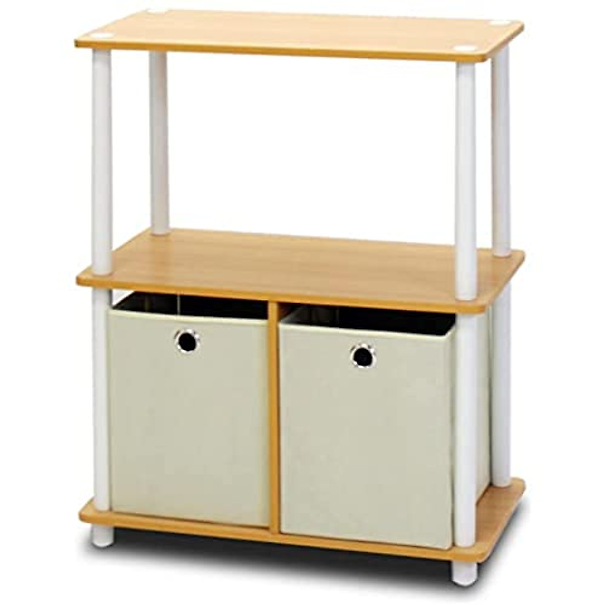 Furinno 99152BE/WH/IV 3-Tier Go Green Multipurpose Storage Rack Shelving Unit Bookshelf Cabinet with 2 Bins, Beech Finish