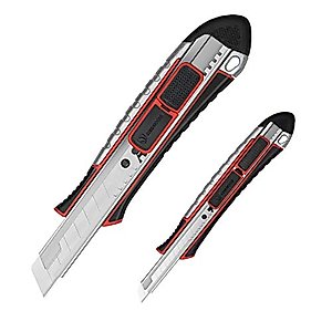 ORIENTOOLS Utility Knife Box Cutters Retractable 2-Pack Set, Snap Knife, Rust-proof Zinc Alloy Body for Heavy Duty Office, Home, Hobby for Cutting Boxes, Carpet, Rope