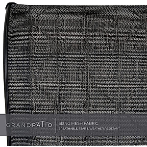 Grand patio Outdoor Dining Set for 6, Patio Dining Set with 6-Piece Mesh Sling Rocking Chairs, 1-Piece Large Rectangular Woodgrain Dining Table with Umbrella Hole, Black & Grey Plaid