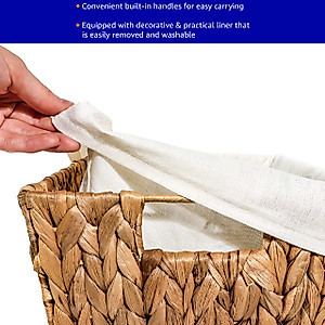 Trademark Innovations 11.5" Hyacinth Storage Basket with Handles and Fabric Liner Rectangular (Set of 4)