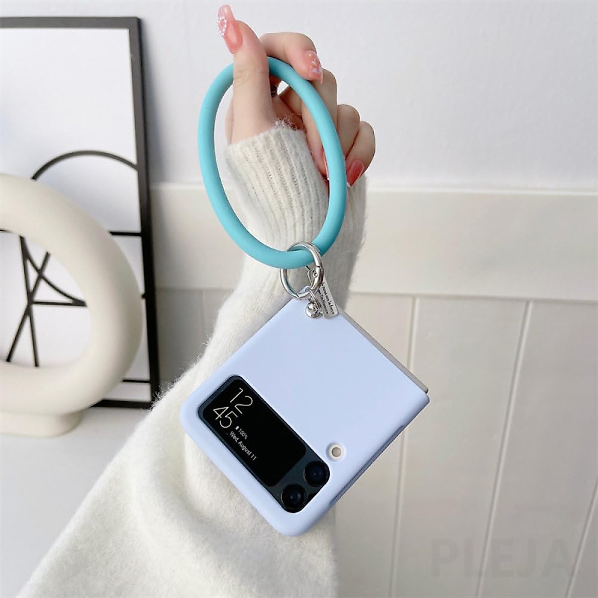 Rubber Bracelet Phone Case for Samsung Galaxy Z Flip 3 Flip3 ZFlip3 Hard PC Cover Plain Color Shell Hand Ring,Z5,for Galaxy Z Flip 3