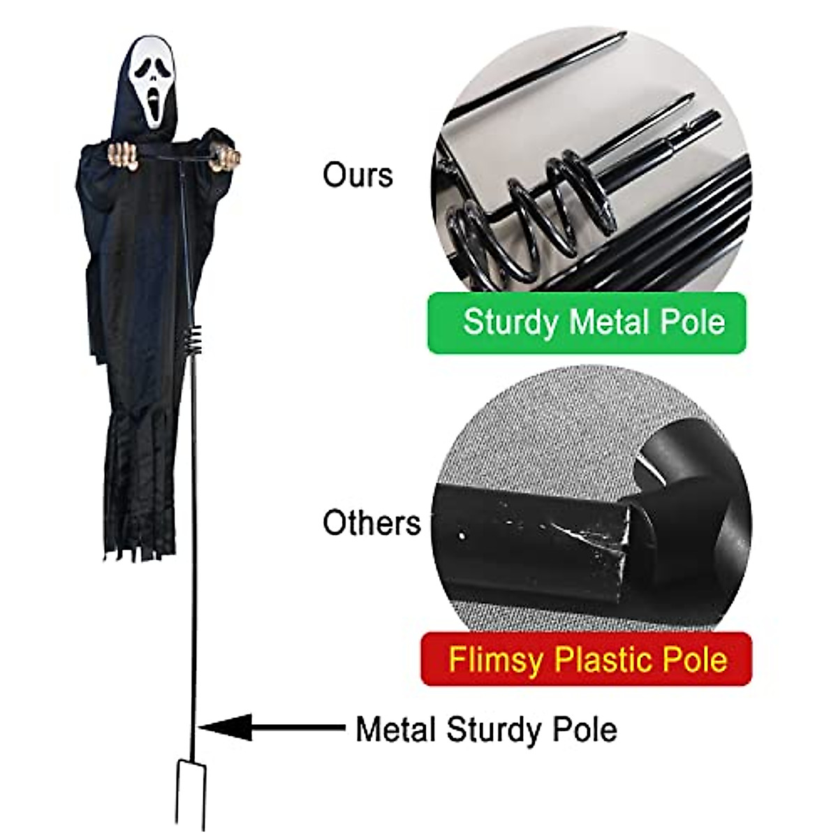 LarpGears Scarecrow Screaming Ghost Halloween Scary Ghost of Death Ghost Flying Scarecrow Home Decoration for Outdoor Garden, Porch,Yard (Black)