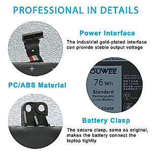 OUWEE TDW5P Laptop Battery Compatible with Dell Alienware 13 R3 ALW13C D1738 D2718 D2728 D2738 D2838 D2508 D2503S D2506S D2715S Series V9XD7 0V9XD7 04RRR3 0JFWX7 15.2V 76Wh 4840mAh