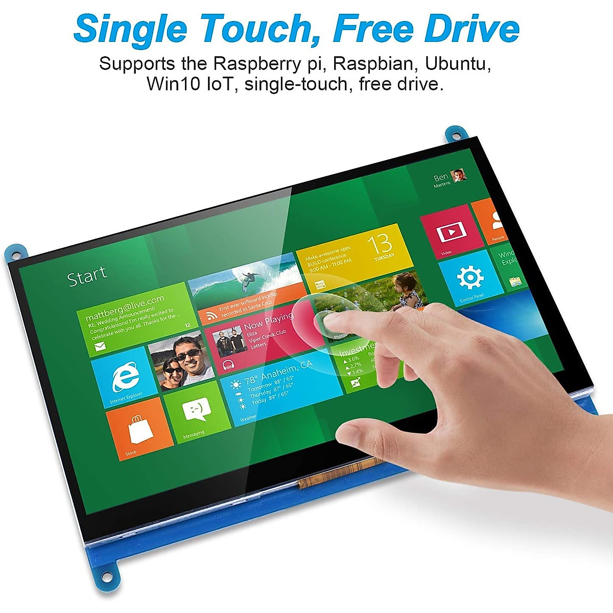 Yoidesu Capacitive Touch Screen 7 Inch for Raspberry Pi 3/2/1, 1024 × 600 Full HD Portable Gaming Monitor with Backlit, HDMI Touch Panel, Compatible with Windows 7, 8, 10