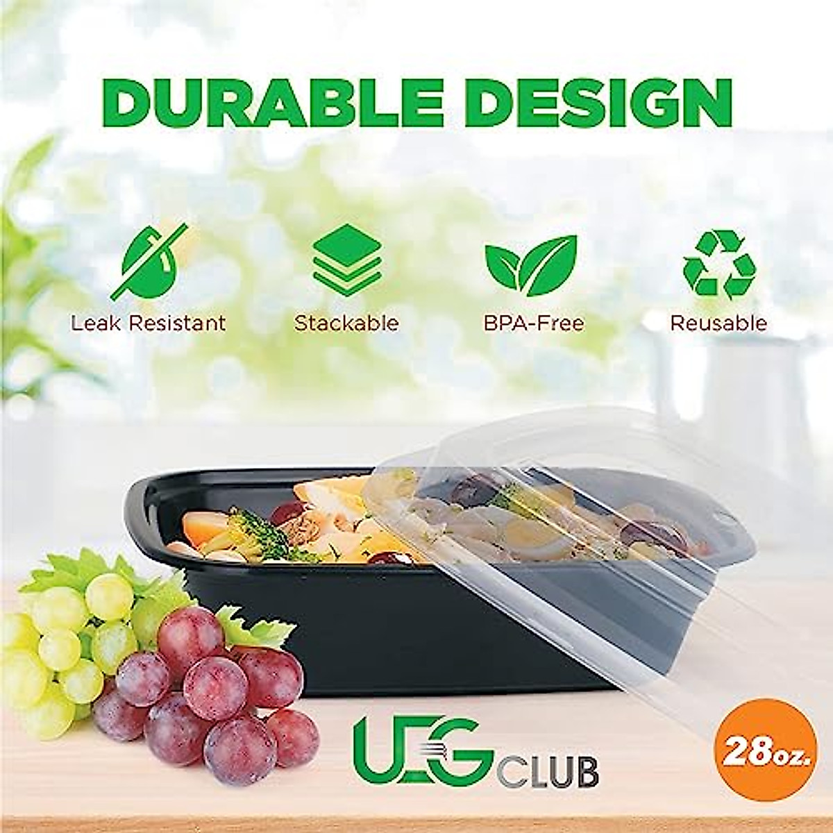 UEG CLUB Reusable 50Pack Meal Prep Food Storage Containers with Lids, Microwave Safe, Ideal for Prepping & Storing Meals, 38oz BPA Free Containers (38, Rectangular, 50, U2023E00786G4)