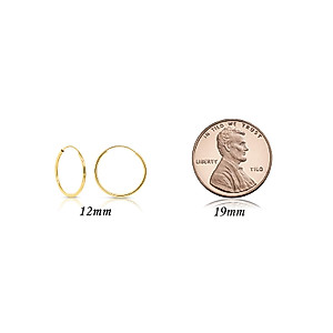 14k Yellow Gold Round Endless Hoop Earrings - 10-18mm (12 Millimeters)……