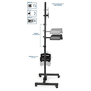 VIVO Mobile Computer Cart, Rolling Stand, Adjustable Monitor Mount with 32 inch Case Holder and Keyboard Tray, Moving Workstation, Black, CART-PC02T