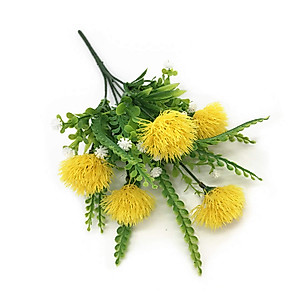 Artificial Flowers, for Christmas Plastic Plants Dandelion Shrubs Grass Fake Bushes Home Garden Office Room House Outdoor Indoor UV Resistant Wedding DIY Decor Planter Filler Decoration Yellow, 4 Pack