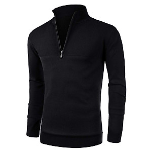 NITAGUT Mens Slim Fit Zip Up Mock Neck Polo Sweater Casual Long Sleeve Sweater and Pullover Sweaters with Ribbing Edge(Black-S)