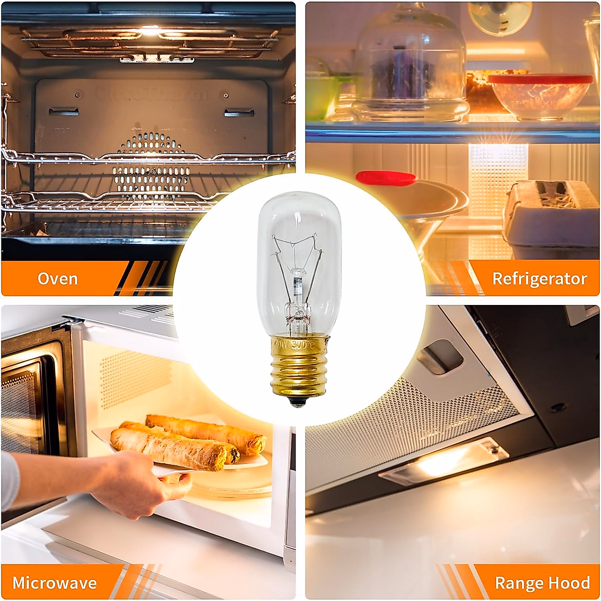 Light Bulb for Whirlpool Microwave - Microwave Light Bulb Fits for Whirlpool Maytag GE Amana Over The Range Hood Microwave, Dimmable with 125V 40W E17 Base, Kitchen Night Light