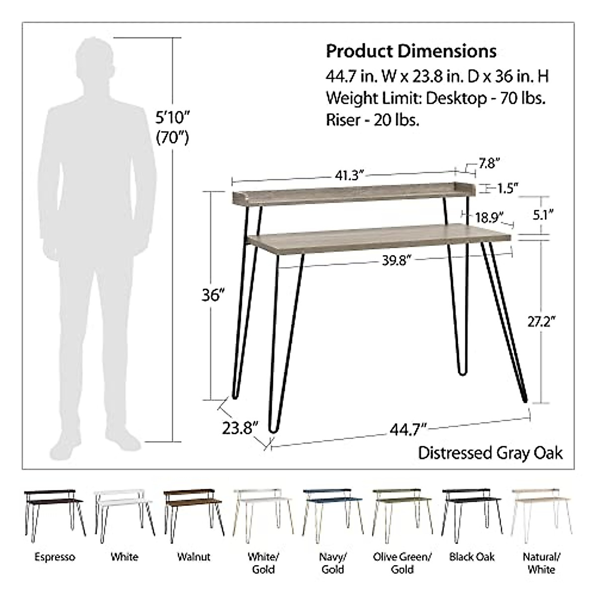 Ameriwood Home Haven Retro Desk with Riser, White